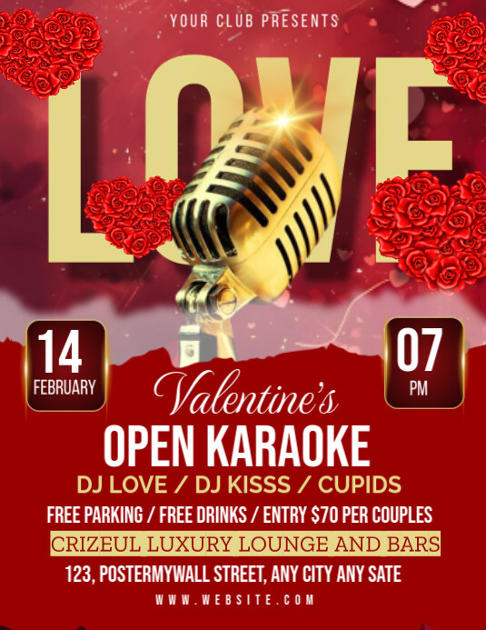Red Maximalist Valentine's Open Karaoke Night Flyer (us Letter) Template | PosterMyWall