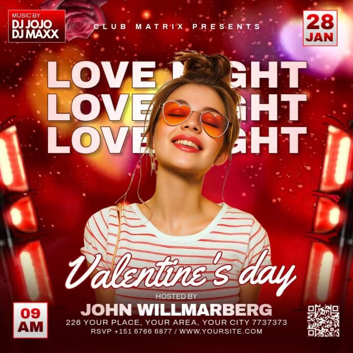 Copy of Red Maximalist Valentine's Day Love Night Square (1:1) | PosterMyWall