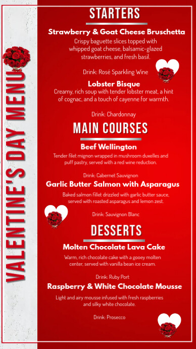 Red Maximalist Valentine's Day Menu Instagram Story Template | PosterMyWall