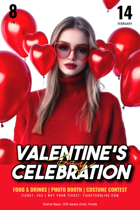 Red Maximalist Valentine's Day Party Poster Template | PosterMyWall