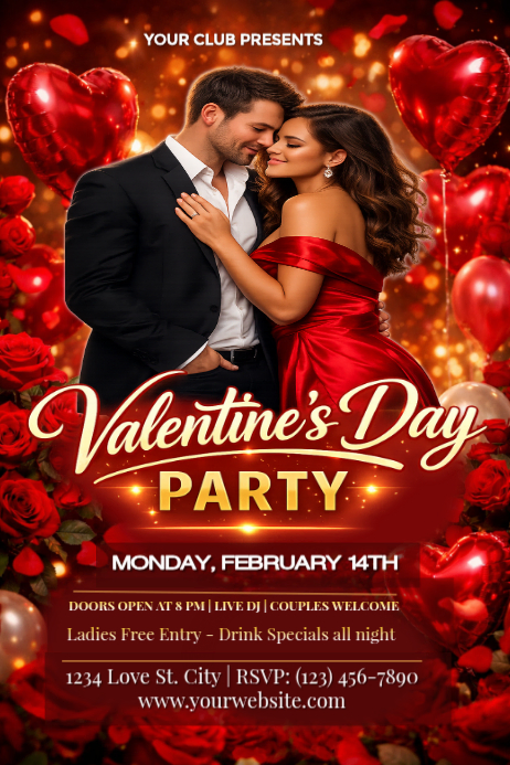 Red Maximalist Valentine's Day Party Poster Template | PosterMyWall