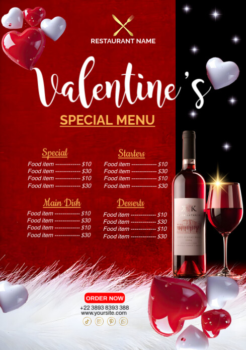 Copy of Red Maximalist Valentine's Special Menu Free Template A4 | PosterMyWall