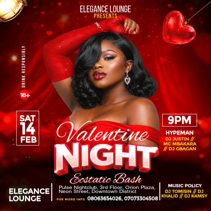 Red Maximalist Valentine Club Night Party Instagram Post Template ...