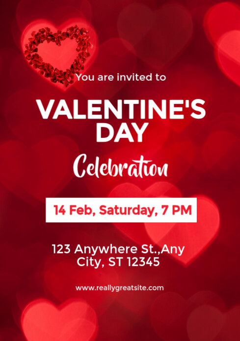 Red Maximalist Valentine Day Party Celebration Flyer A4 Template | PosterMyWall