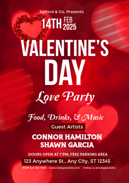 Red Maximalist Valentine Day Party Celebration Flyer A4 Template | PosterMyWall