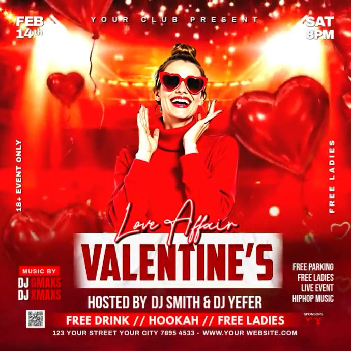 Red Maximalist Valentine Day Party Instagram Post Template | PosterMyWall