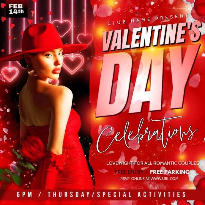 Red Maximalist Valentine Day Party Instagram Post Template | PosterMyWall