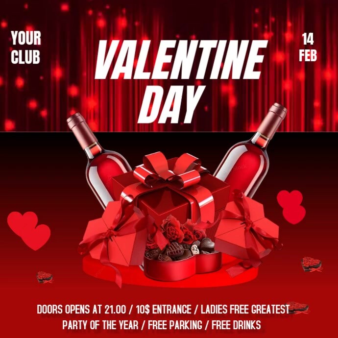 Red Maximalist Valentine Day Party Invitation Template Instagram Post | PosterMyWall