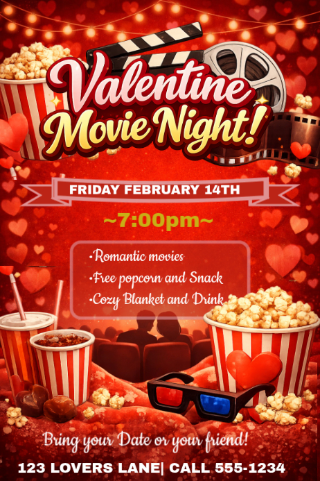 Red Maximalist Valentine Movie Night Poster Template | PosterMyWall