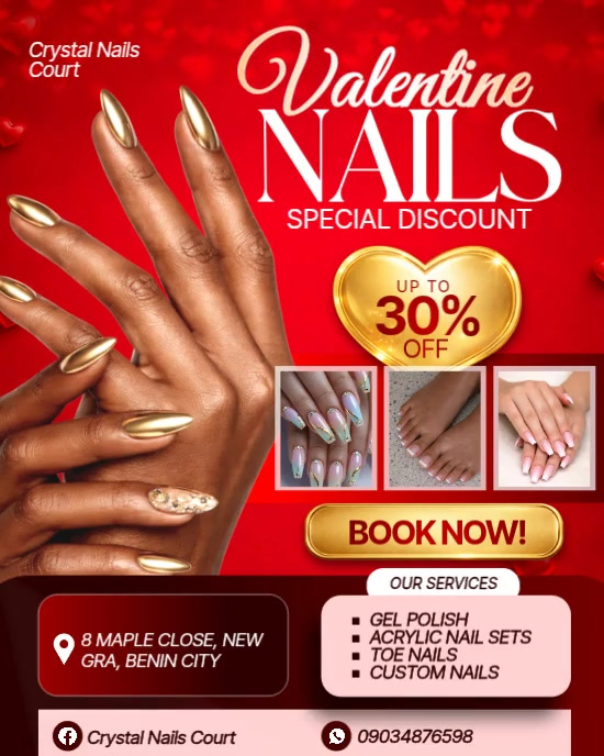 Red Maximalist Valentine Nails Promo Flyer Instagram Portrait Template ...