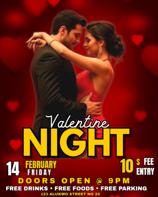 Red Maximalist Valentine Night Party Flyer Instagram Portrait Template ...