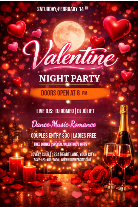 Red Maximalist Valentine Night Party Poster Template | PosterMyWall