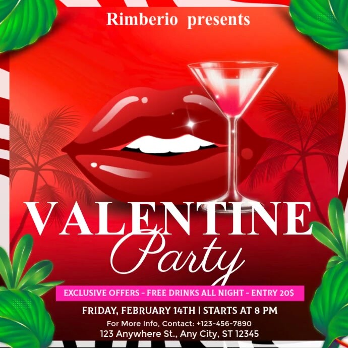 Red Maximalist Valentine’s Day Party Video Flyer (1) Instagram Post Template | PosterMyWall