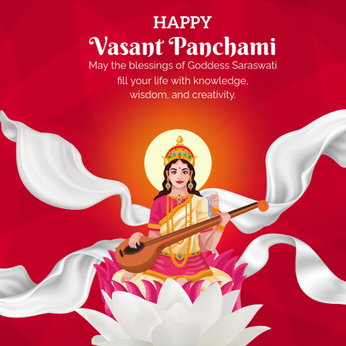 Red Maximalist Vasant Panchami Instagram Post Template | PosterMyWall