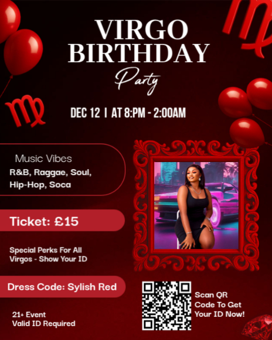 Red Maximalist Virgo Zodiac Birthday Party Flyer - Themed Music ...