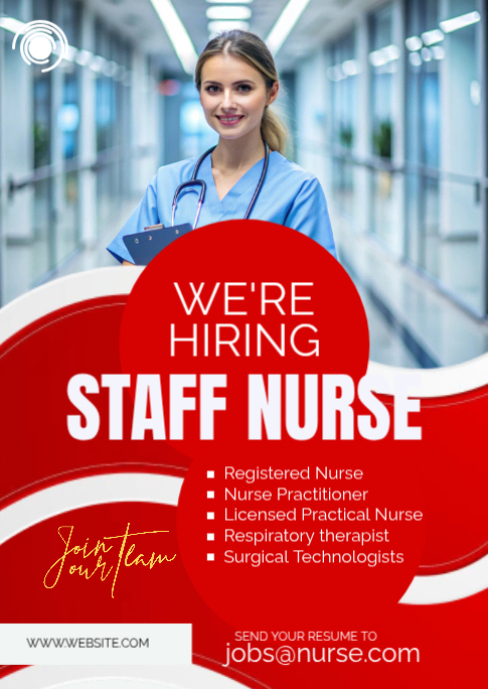 Red Maximalist We Are Hiring Nurses A6 Template | PosterMyWall