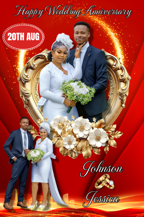 Red Maximalist Wedding Anniversary Poster Template | PosterMyWall