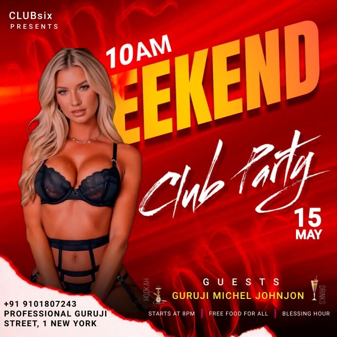 Red Maximalist Weekend Club Party Ads Instagr Template | PosterMyWall
