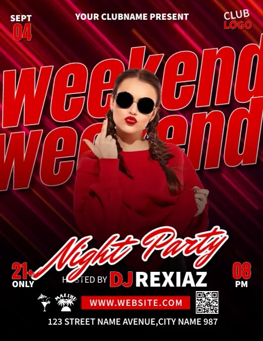 Red Maximalist Weekend Night Party Flyer (us Templat | PosterMyWall