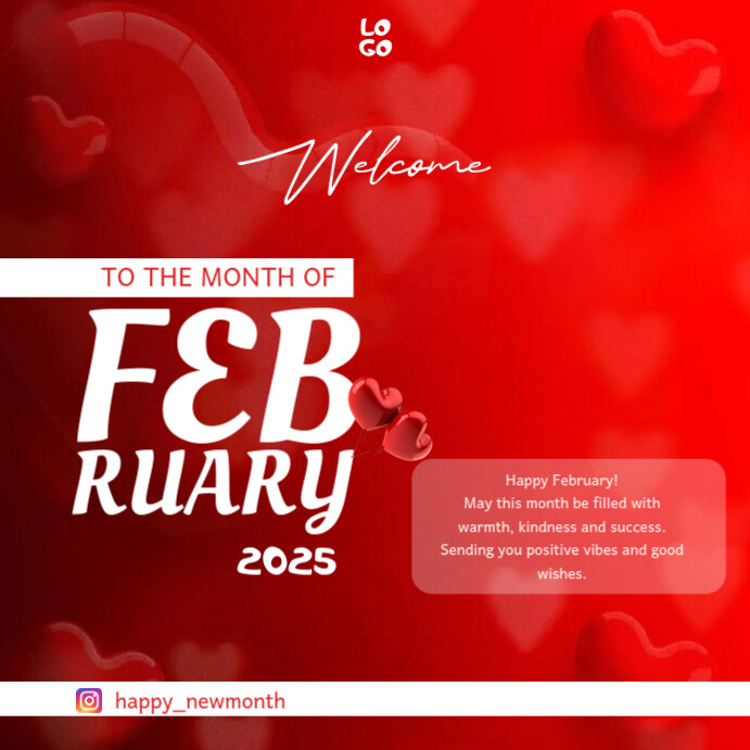 Red Maximalist Welcome To February Instagram Post Template | PosterMyWall