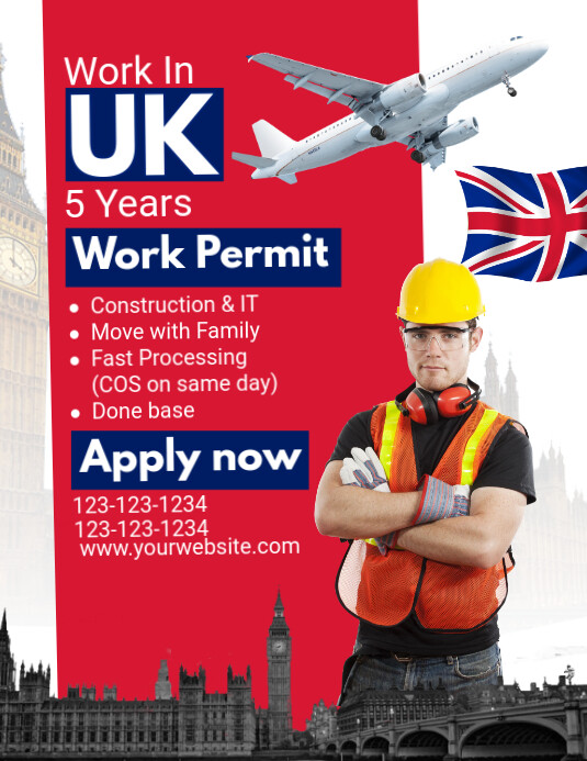 Copy of Red Maximalist Work Permit Uk Flyer (us Letter) | PosterMyWall