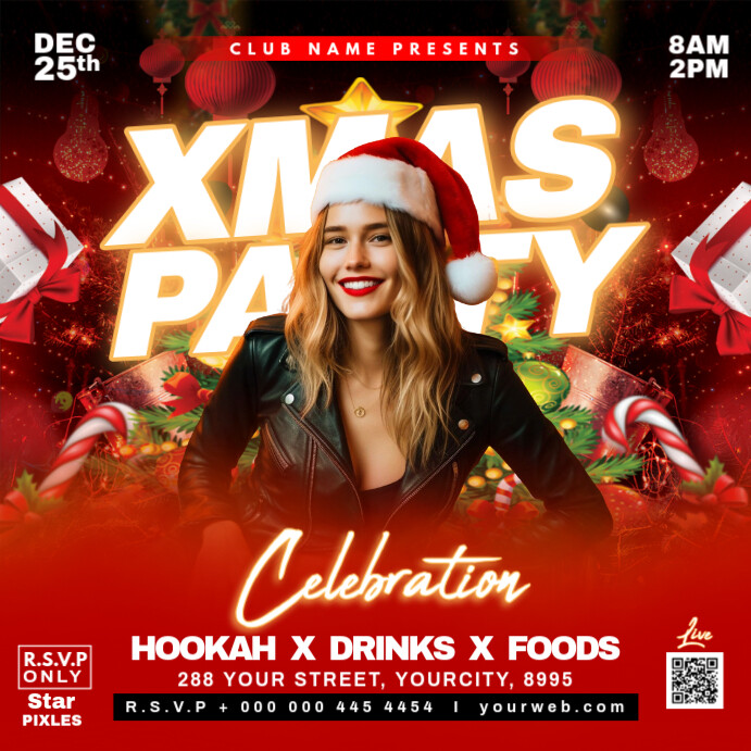 Red Maximalist Xmas Party Celebration Instagram Post Template | PosterMyWall