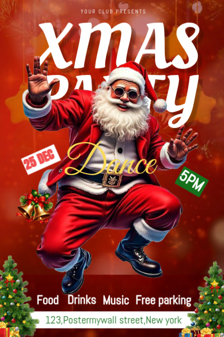 Red Maximalist Xmas Party Poster Template | PosterMyWall