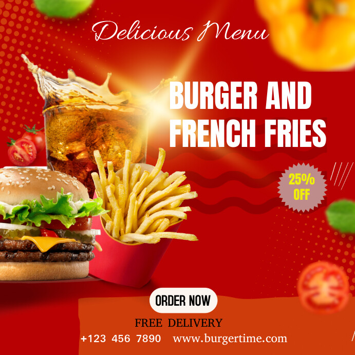 Plantilla de Red menu burger template | PosterMyWall