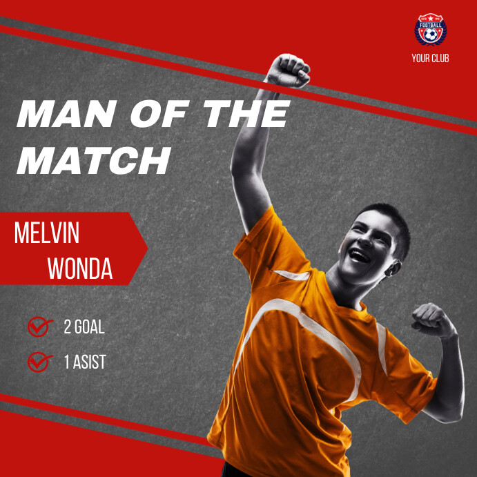 Red Minimalist Man Of The Match Football Template | PosterMyWall