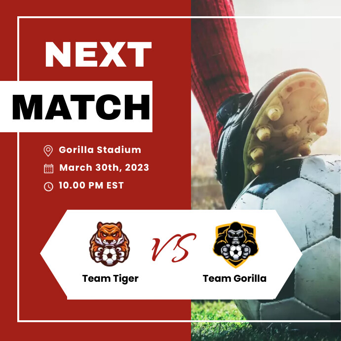 Red Minimalist Next Match Soccer Football Ins Template | PosterMyWall