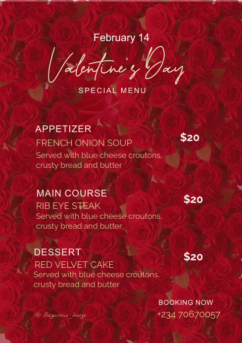 Red Minimalist Valentine's Day Dinner Menu Template | PosterMyWall