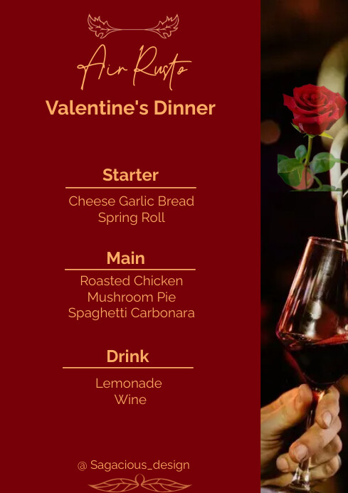 Red Minimalist Valentine's Day Dinner Menu te Template | PosterMyWall