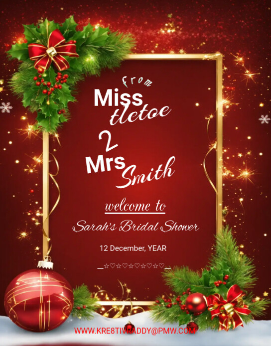 Red Mistletoe Bridal Shower Sign Poster/wallboard Template | PosterMyWall