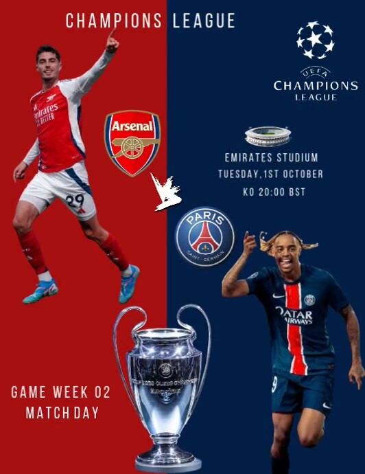 Copy of Red Modern & Minimal Arsenal Vs Psg Flyer (us Letter ...