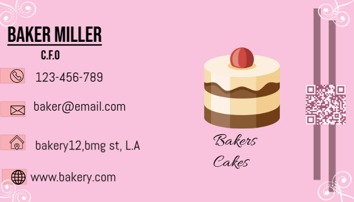 Copy of Red Modern & Minimal Baker Business Card Business Card ...