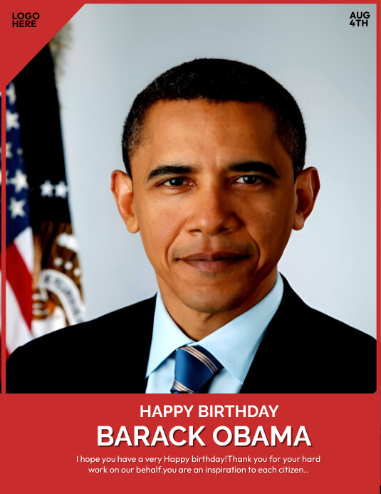 Red Modern & Minimal Barack Obama's Birthday Template | PosterMyWall