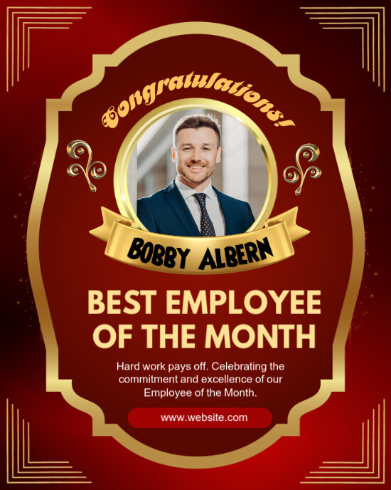 Red Modern & Minimal Best Employee Of The Month Instagram Portrait ...