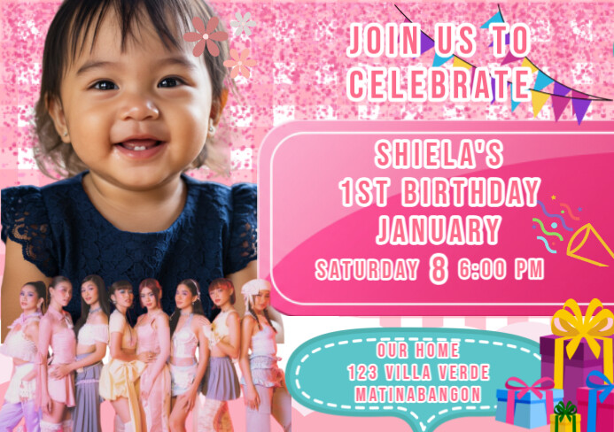 Red Modern & Minimal Bini Inspired 1st Birthday Invitaition A5 Template ...