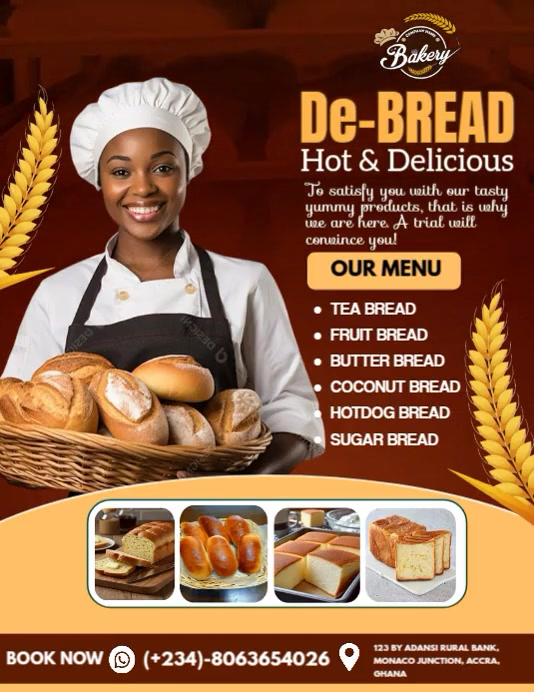 Plantilla de Red Modern & Minimal Bread Bakery/menu Flyer Flyer (us ...