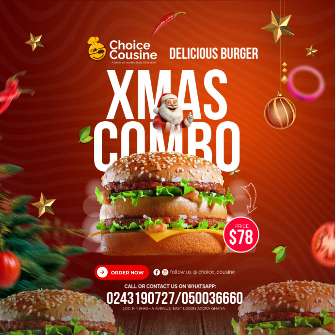 Copy of Red Modern & Minimal Burger Promo Template - Xmas Combo Edition ...