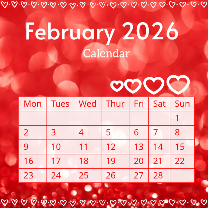 Red Modern & Minimal Calendar February 2026 Instagram Post Template ...