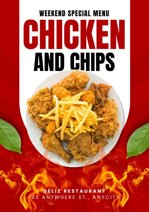 Copy of Red Modern & Minimal Chicken & Chips A4 | PosterMyWall