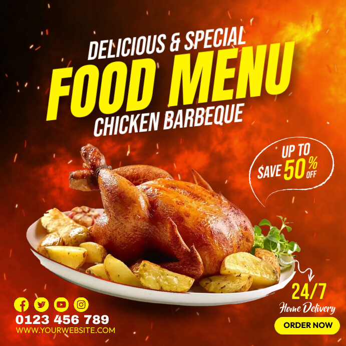 Plantilla de Red Modern & Minimal Chicken Food Menu Instag | PosterMyWall