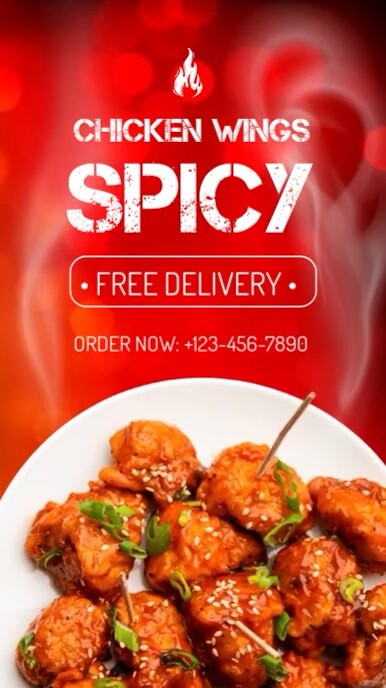 Red Modern & Minimal Chicken Wings Spicy Food Free Delivery Promotion ...