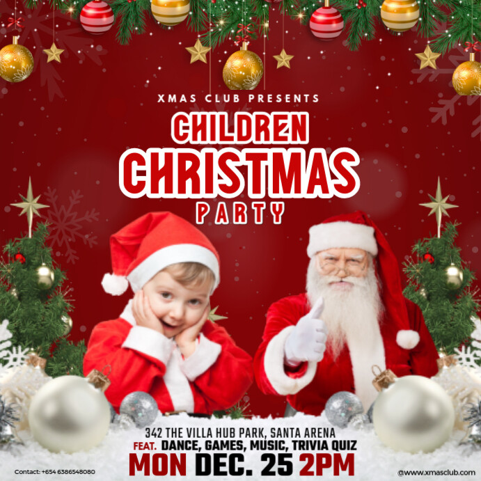 Red Modern & Minimal Children Christmas Party Flyer Template Instagram ...