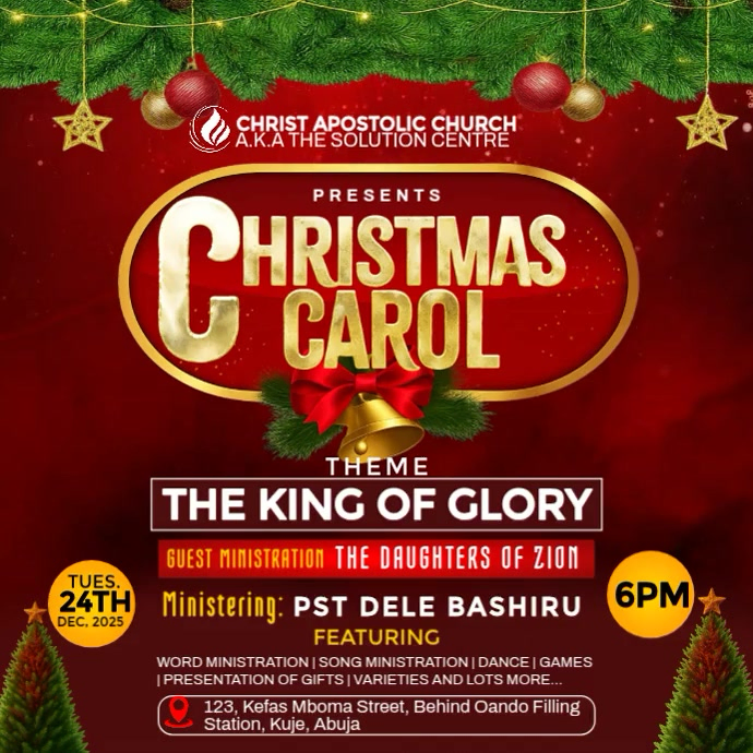 Red Modern & Minimal Christmas Carol Night Service Template Instagram ...