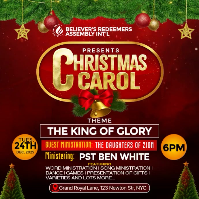 Red Modern & Minimal Christmas Carol Night Service Template Instagram ...