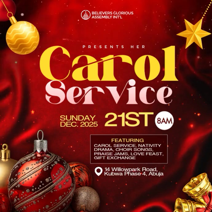 Red Modern & Minimal Christmas Carol Service Template Instagram Post ...
