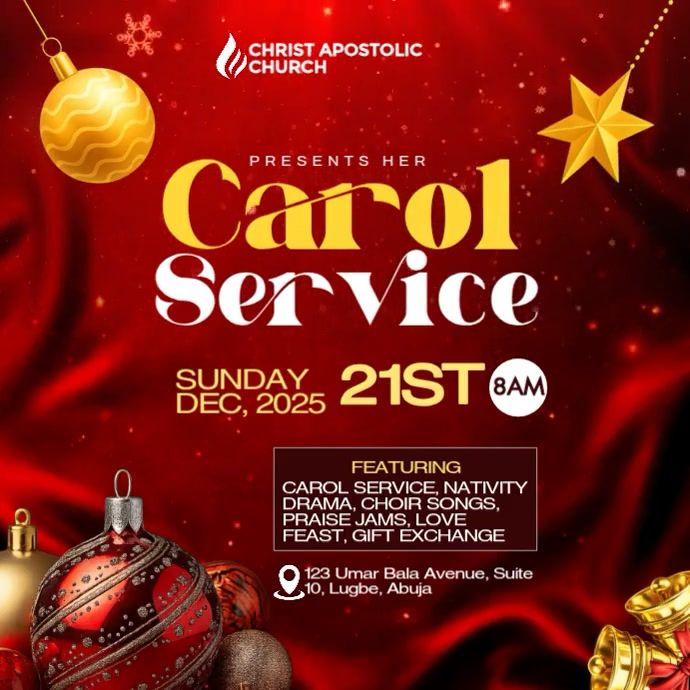 Red Modern & Minimal Christmas Carol Service Template Instagram Post ...