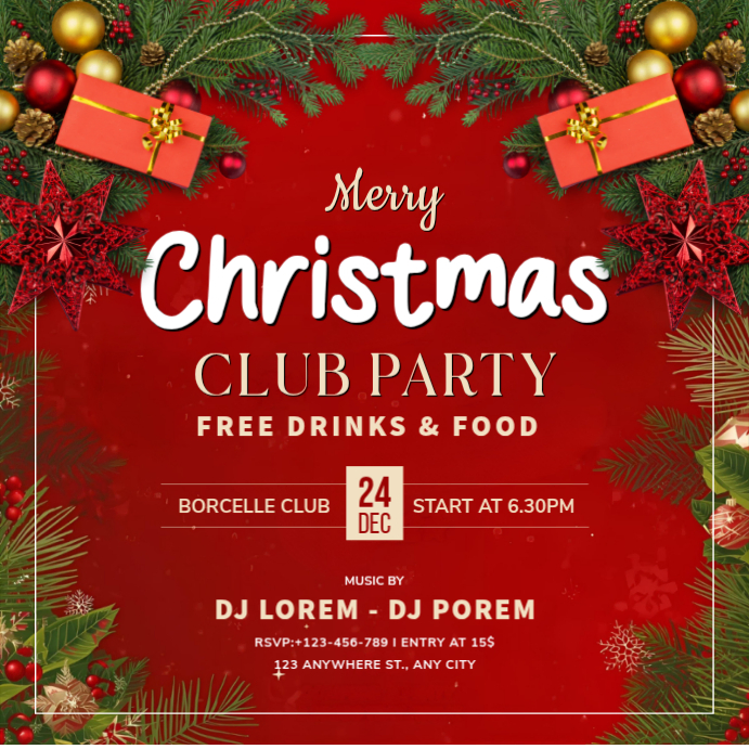 Red Modern & Minimal Christmas Celebration Party Invitation Flyer ...